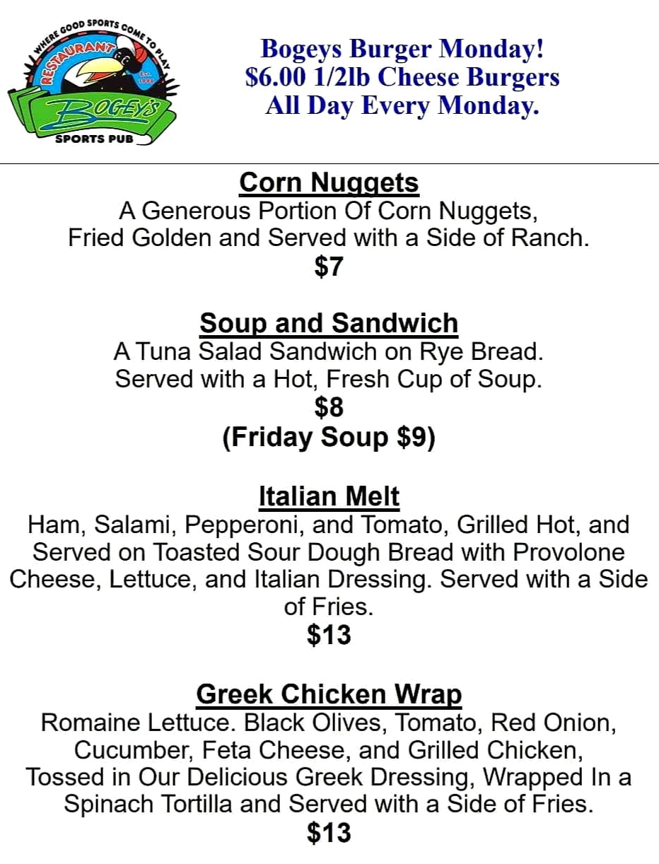 Bogey's Sports Pub Menu | Best Restaurant in Venice | Englewood